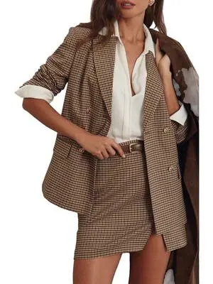 LIPSY Check Double Breasted Blazer - Brown