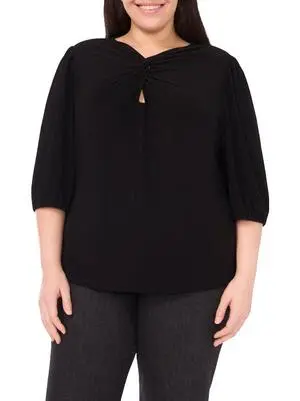 CECE DUPRAZ Twist Keyhole Neck Crepe Top - Rich Black