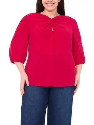 CECE DUPRAZ Twist Keyhole Neck Crepe Top - Rose Cerise