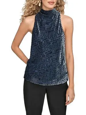 Donna Karan New York Velvet Burnout Cowl Neck Tank - Dark Tempest