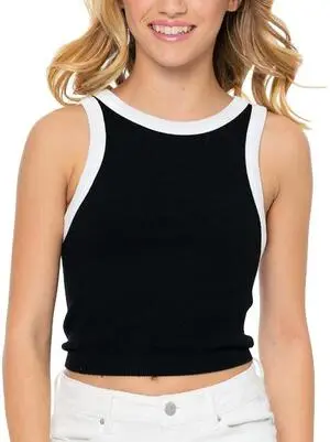MALIBU SUGAR Contrast Trim Sleeveless Top Black & White