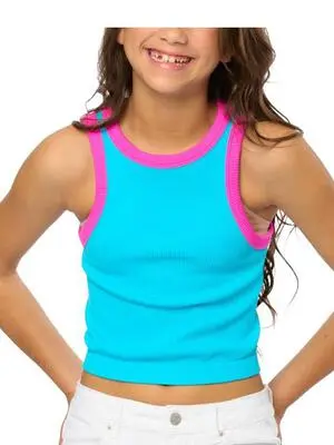 MALIBU SUGAR Contrast Trim Sleeveless Top Neon Blue & Neon Fuchsia