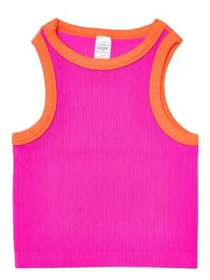 MALIBU SUGAR Contrast Trim Sleeveless Top - Neon Fuchsia- & Orange