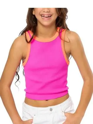 MALIBU SUGAR Contrast Trim Sleeveless Top Neon Fuchsia- & Orange