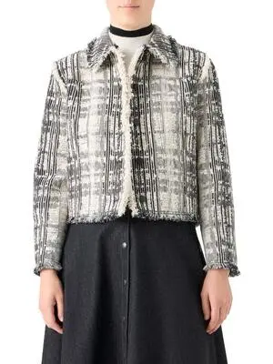 Akris Fringe Trim Tweed Jacket - Black-ivory