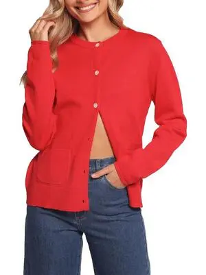 PETAL & PUP Abner Crewneck Cardigan - Red