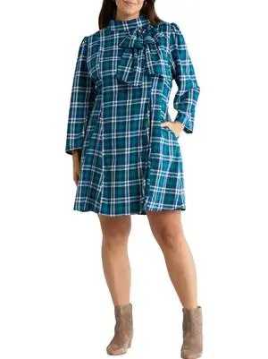 SUGARLIPS Plaid Bow Mini Dress - Navy-green