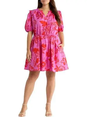SUGARLIPS Floral Print Cotton Dress - Pink-red-multi