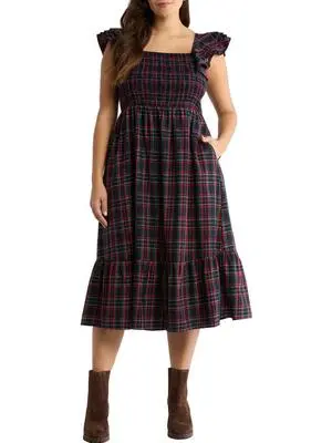 SUGARLIPS Chapman Plaid Smocked Dress - Navy-multi