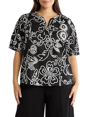 SUGARLIPS Haylie Floral Cotton Top - Black-white-muli