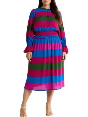 SUGARLIPS Saige Stripe Long Sleeve Midi Dress