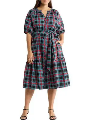 SUGARLIPS Plaid Cotton Midi Dress With Tie Waist - Multi-plaid