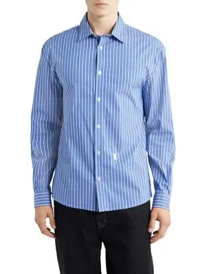 KROST Regular Fit Bold Stripe Stretch Cotton Blend Button-up Shirt - Strong Blue