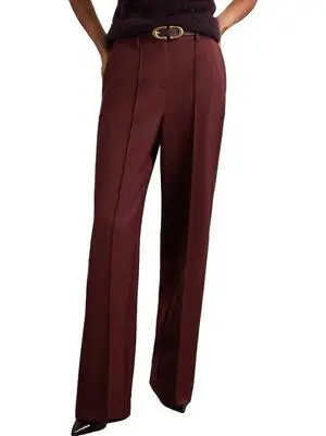 REISS Luisa Wide Leg Pintuck Trousers - Burgundy