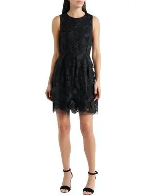 SAM EDELMAN Floral Embroidered Fit-and-Flare Mini Dress