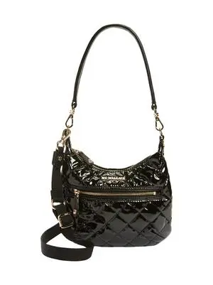 Mz Wallace Mini Crosby Quilted Nylon Shoulder Bag - Black Lacquer