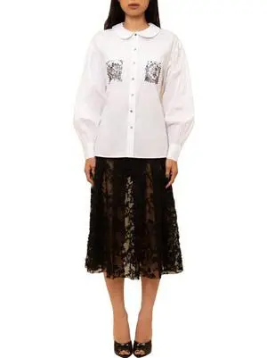 CONTESSA MILLS Tarot Embroidered Beaded Oxford Shirt - White