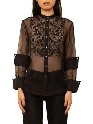 CONTESSA MILLS Winifred Sheer Beaded Silk Organza Blouse - Black