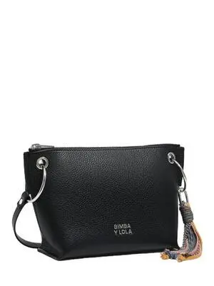 Bimba Y Lola Leather Medium Trapezium Crossbody Bag - Black Silver