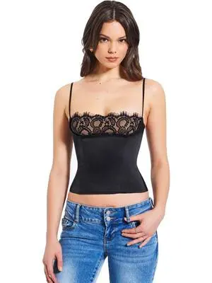 MISS CIRCLE Padma Satin Lace Bustier Corset Top - Black