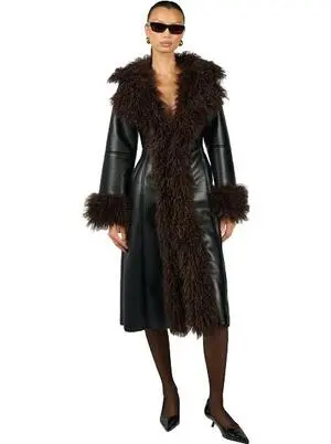 WeWoreWhat Penny Lane Mid-length Coat - Black/brown