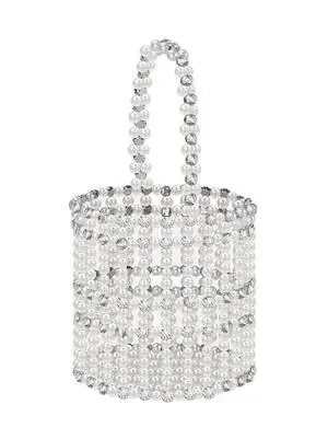MISS CIRCLE Faux Pearl Crystal Mini Bucket Bag - White