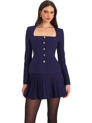 MISS CIRCLE Skyla Square Neckline Peplum Blazer - Indigo