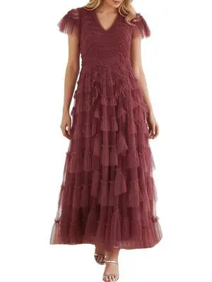 NEEDLE & THREAD Aviana V-neck Gown - Winterberry