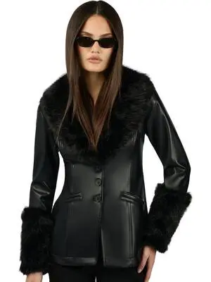 WeWoreWhat Faux Leather Jacket With Fur Details - Black
