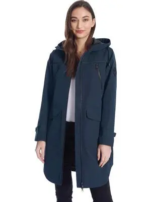ALPINE NORTH Mid-length Hooded Raincoat With Drawstring Waist - Navy