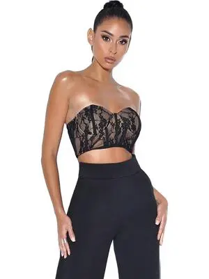 MISS CIRCLE Lace Corset Bralette Top - Black