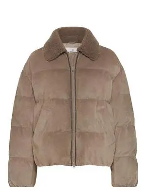 Brunello Cucinelli Suede Down Jacket - Mud