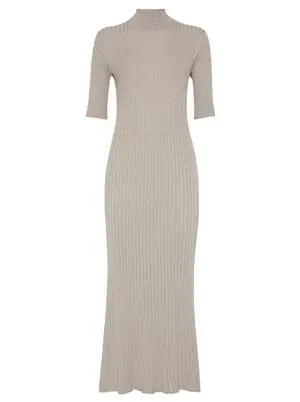 Brunello Cucinelli Cashmere And Silk Knit Dress Taupe Smoke