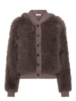 Brunello Cucinelli Shearling Cashmere Cardigan - Chocolate