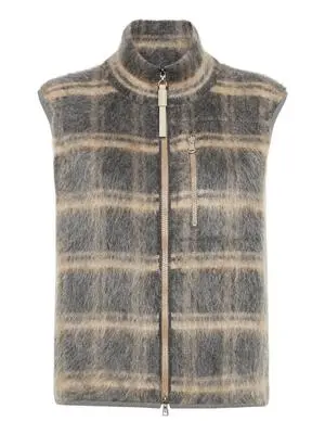 Brunello Cucinelli Jacquard Check Knit Vest - Grey