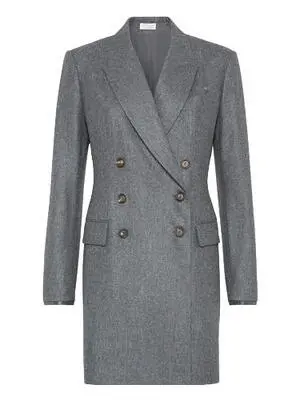 Brunello Cucinelli Flannel Blazer Dress With Monili Detailing - Dark Grey