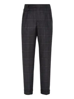 Brunello Cucinelli Prince Of Wales Tailored Trousers - Anthracite