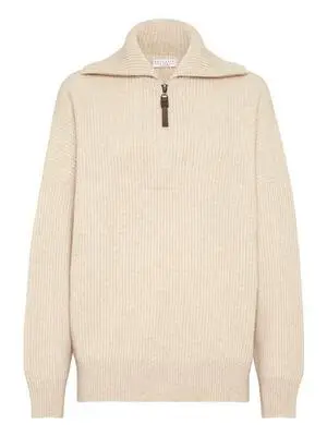 Brunello Cucinelli Cashmere English Rib Sweater - Beige