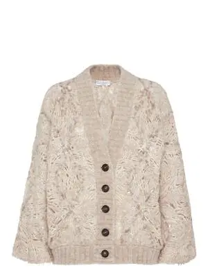 Brunello Cucinelli Frosty Embroidered Cardigan Warm Beige