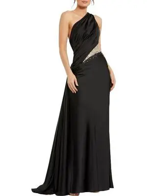 Mac Duggal One-shoulder Gown With Beaded Cutout - Black