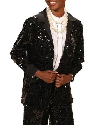ISAAC MIZRAHI NEW YORK Sequin Notch Lapel Blazer - Black