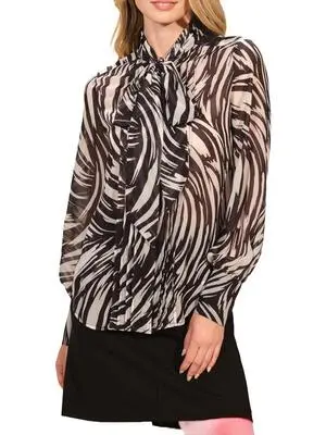 ISAAC MIZRAHI NEW YORK Tie Neck Button-up Shirt - Black/white