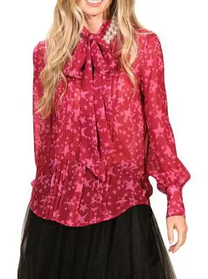 ISAAC MIZRAHI NEW YORK Tie Neck Button-up Shirt - Starlit