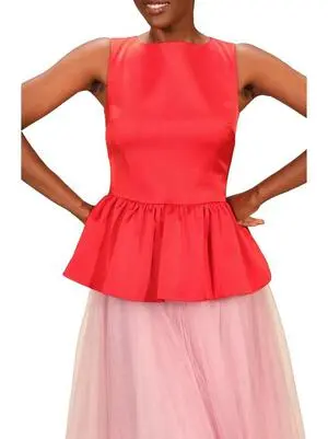 ISAAC MIZRAHI NEW YORK Satin Peplum Top - Fiery Red