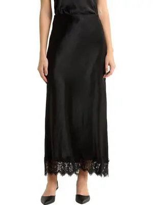 FAVORITE DAUGHTER Satin Maxi Skirt With Lace Trim
