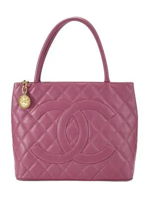 Chanel Quilted Caviar Medallion Tote - Purple