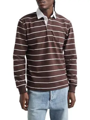 NOAH Classic Long Sleeve Rugby Polo - Brown