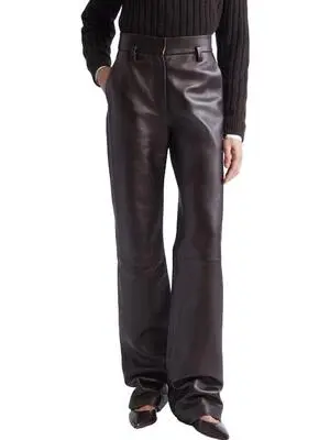 Brandon Maxwell Straight Leg Lambskin Leather Trousers - Chocolate Brown