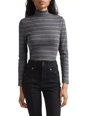 Veronica Beard Nate Stripe Turtleneck Top - Heather Grey Black Lurex
