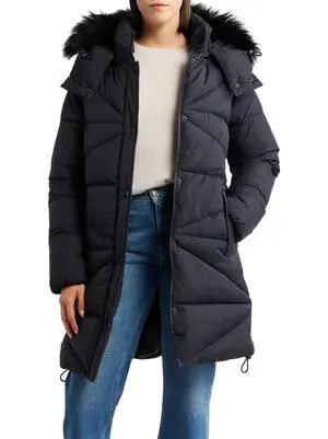 Sam Edelman Faux Fur Trim Hooded Quilted Jacket - Black